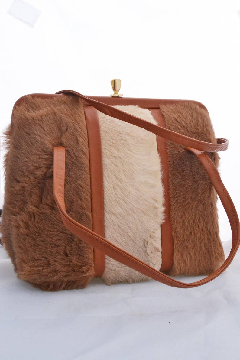 Vintage Fur Handbag Gorgeous Brown and Cream Fur Purse With Deep Rust ...