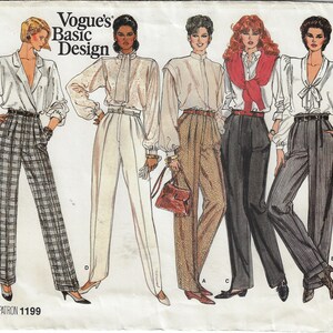 1980s Womens Straight Leg Pleated Front Pants Vogue Sewing Pattern 1199 ...