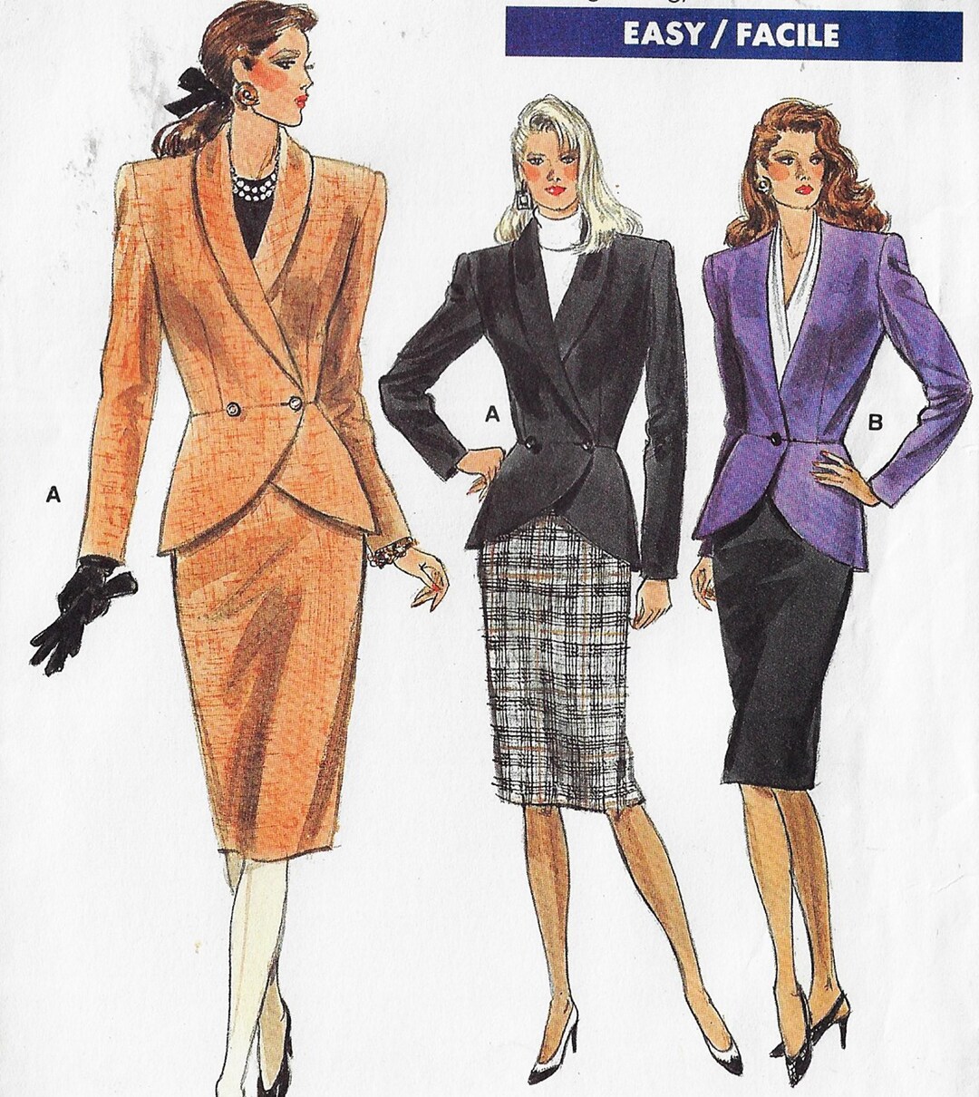 80s Womens Peplum Jacket & Pencil Skirt Vogue Sewing Pattern 7048 Size ...