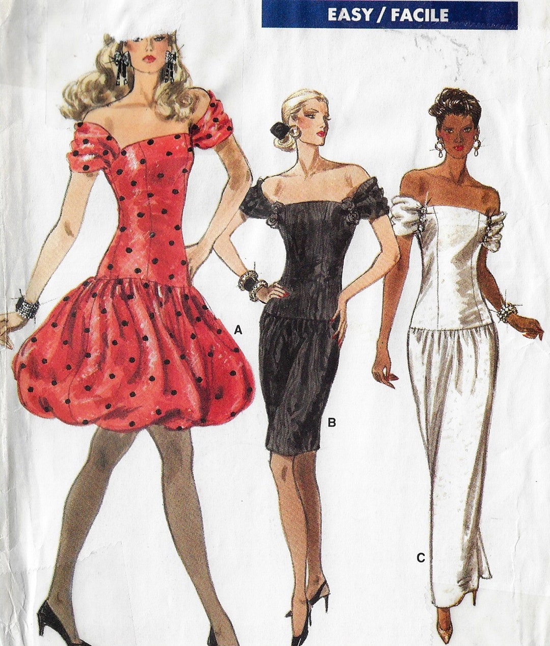 80s off the Shoulder Evening Gown Dropped Waist Variations Vogue Sewing Pattern 7081 Size 12 14 ...