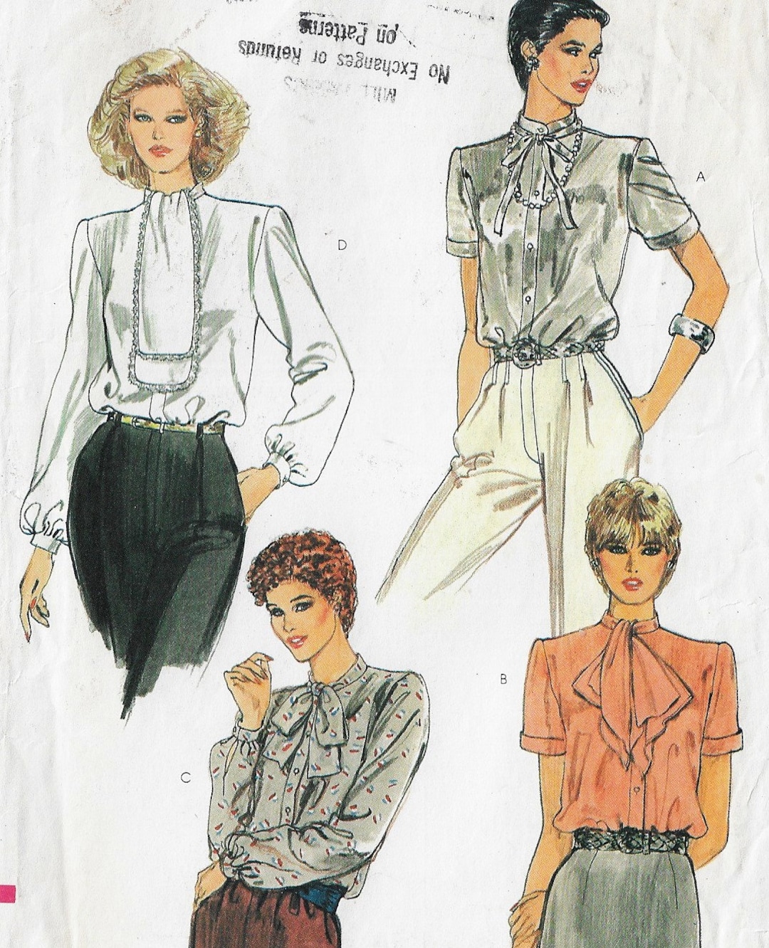 70s Womens Blouses With Bow Variations Vogue Sewing Pattern 8065 Size ...