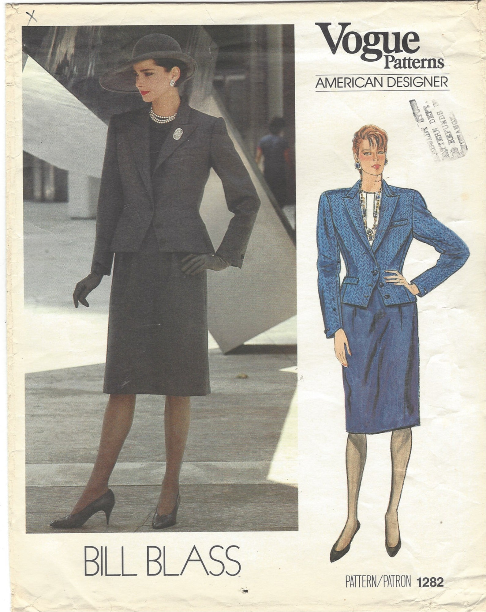 80s Bill Blass Above Hip Jacket & Skirt Vogue Sewing Pattern 1282 Size ...