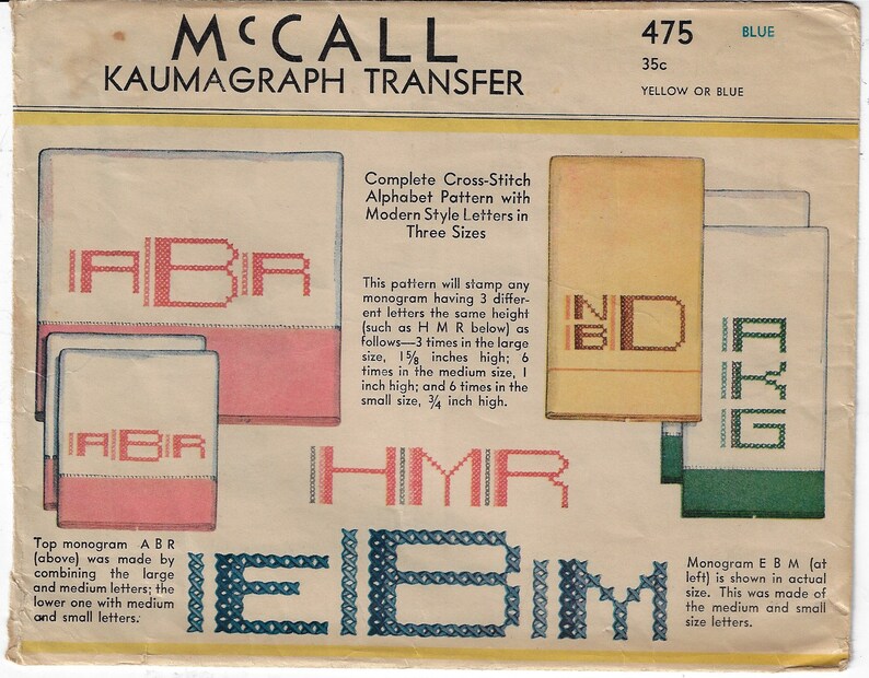 1930s Mccall Kaumagraph Transfer 475 Complete Cross Stitch - Etsy