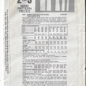1970s Womens A Line Dress, Tunic and Pants Vogue Sewing Pattern 8507 ...