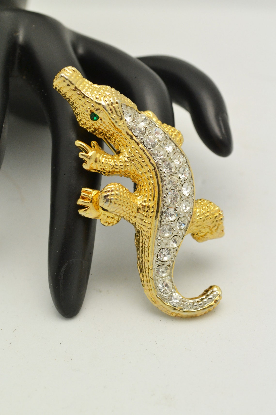 Vintage Alligator Brooch With Rhinestones & Green Eyes Gold - Etsy