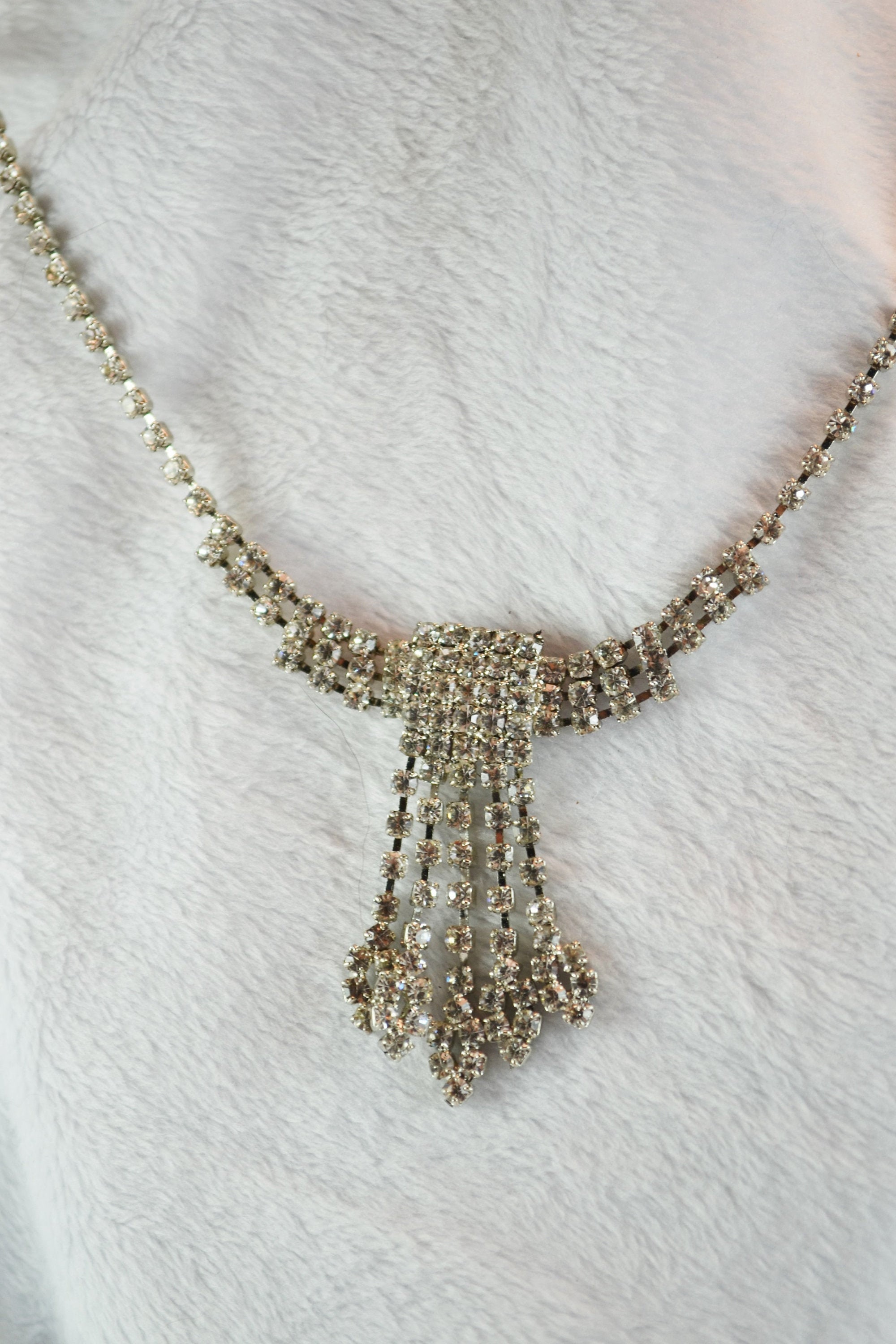 Sparkling Rhinestone Necklace Set in Silver Tone Metal with | Etsy