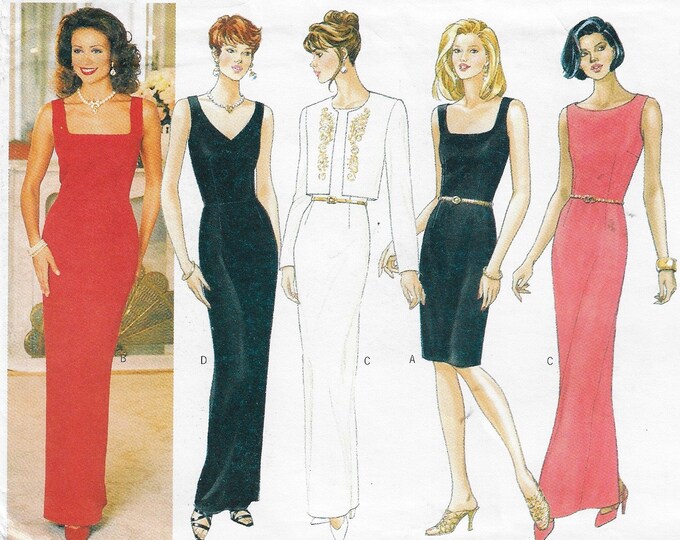 90s Womens Evening Gown Neckline Variations & Jacket Butterick Sewing ...