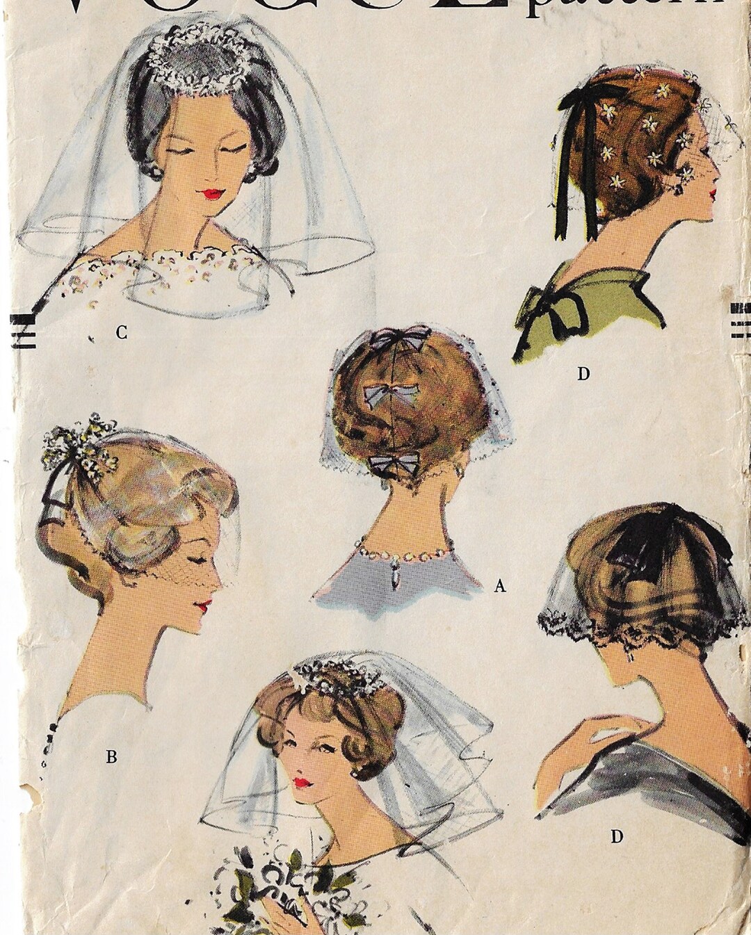 1950s Womens Veils in 4 Variations Wedding, Church, Day & Evening Vogue ...