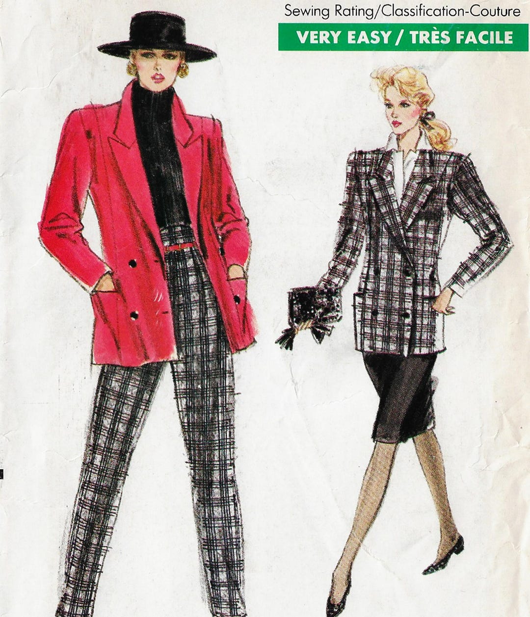 80s Double Breasted Jacket, Skirt & Pants Vogue Sewing Pattern 7287 ...