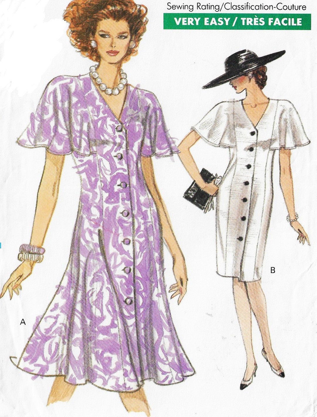 80s Womens Fit & Flare or Straight Dress With Capelet or Flutter ...