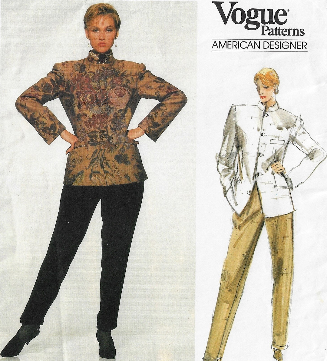 80s Ralph Lauren Womens Nehru Collar Jacket and Narrow Legged Pants ...