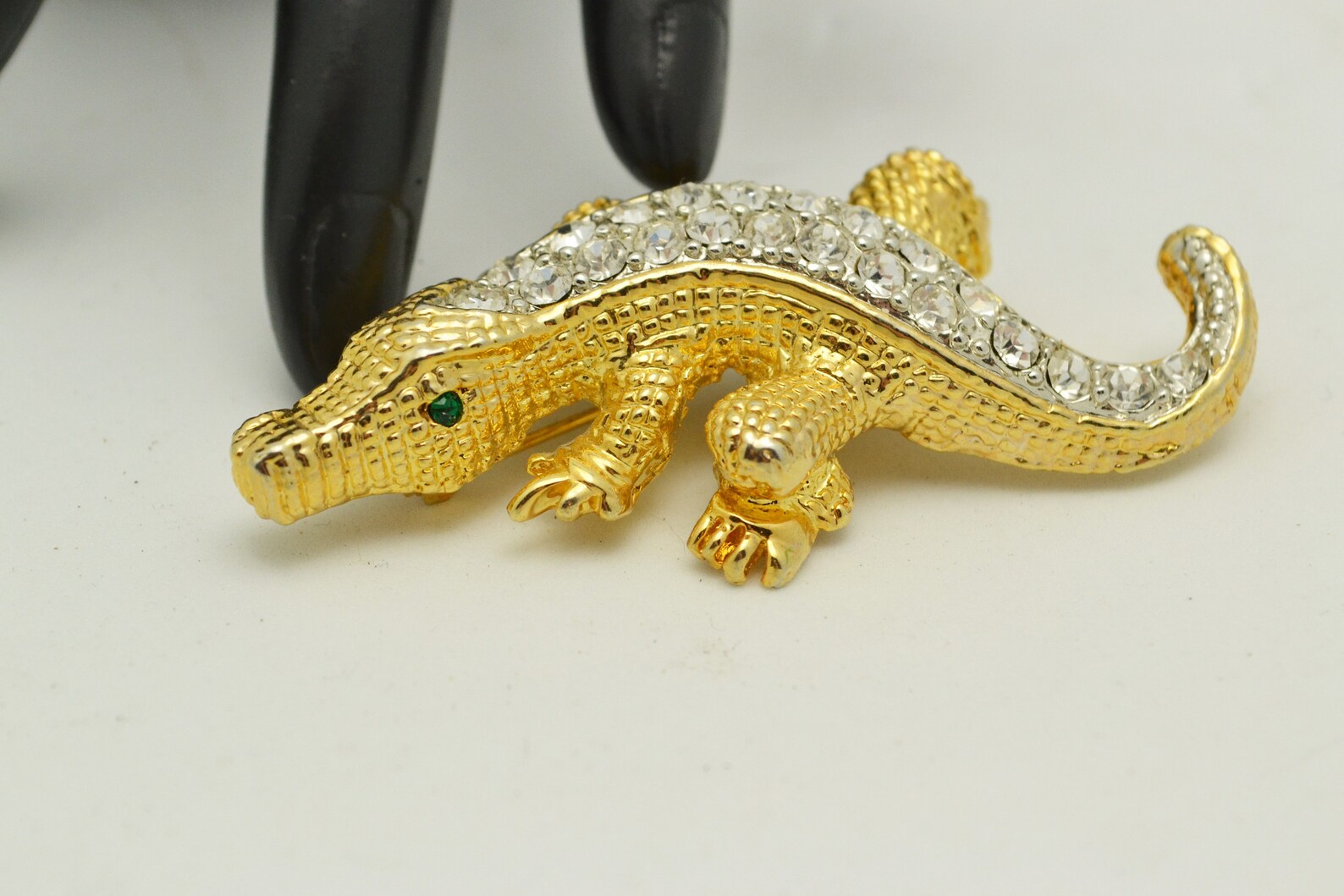 Vintage Alligator Brooch With Rhinestones & Green Eyes Gold - Etsy