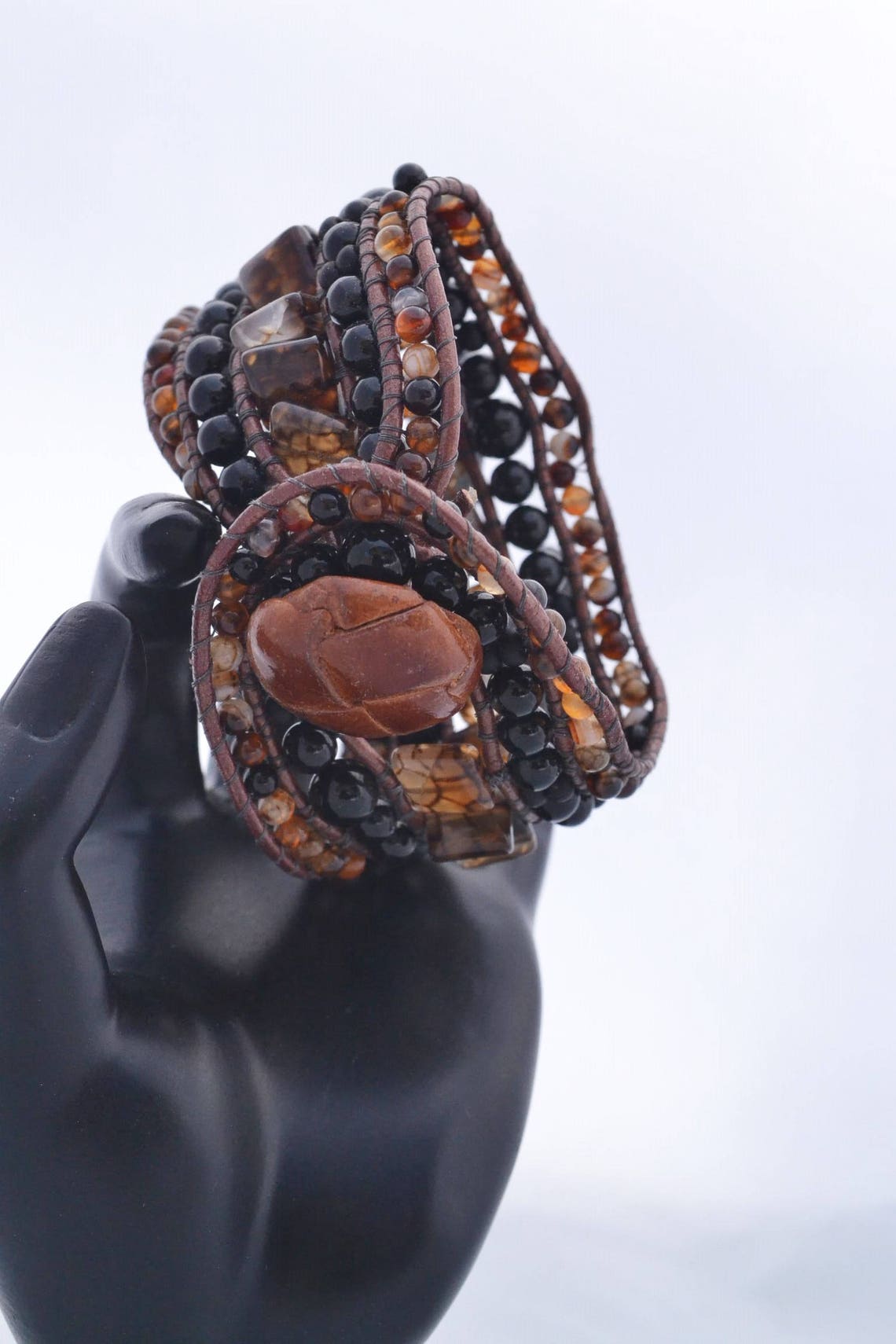 OOAK Handmade Boho Leather Wrap Statement Cuff Moss Agate | Etsy