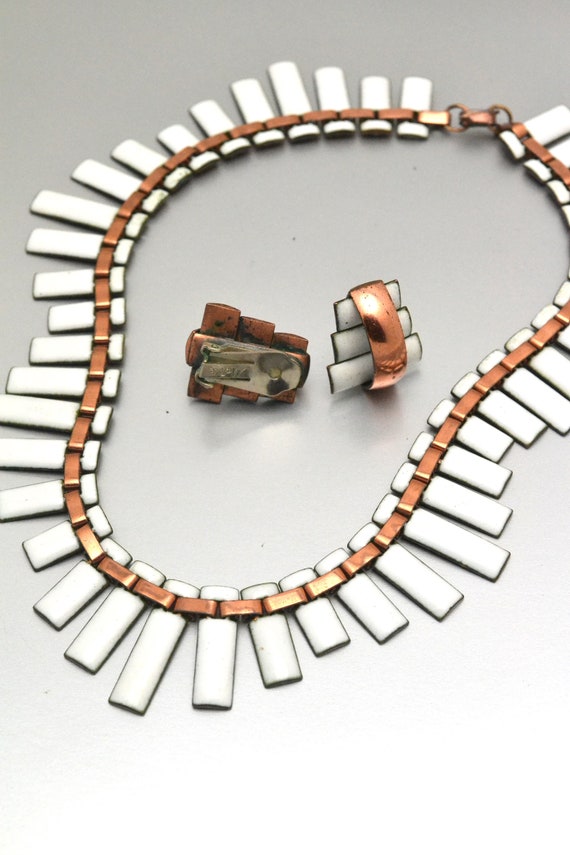 Mid-Century Matisse Copper & White Enamel Necklace an… - Gem
