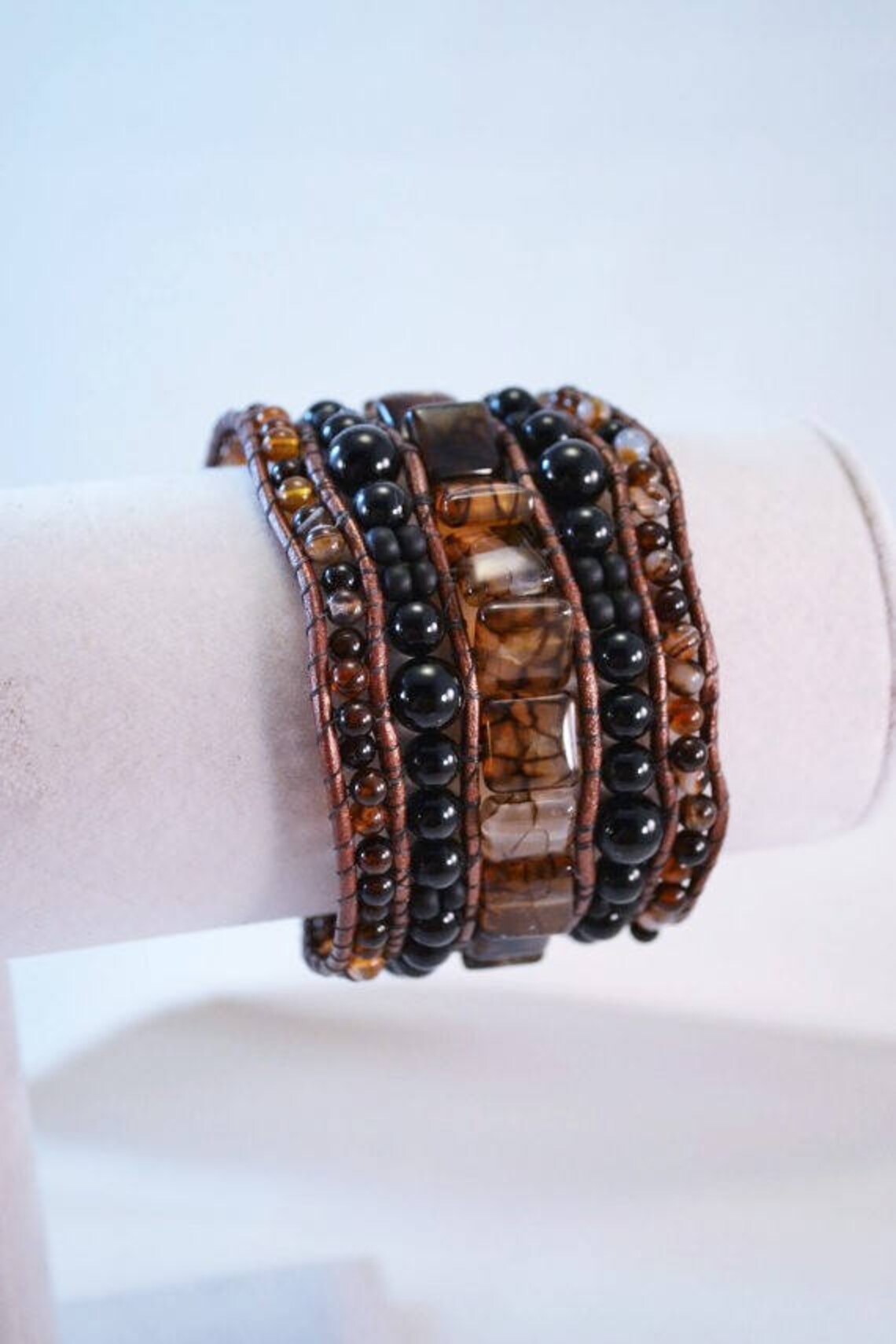 OOAK Handmade Boho Leather Wrap Statement Cuff Moss Agate | Etsy