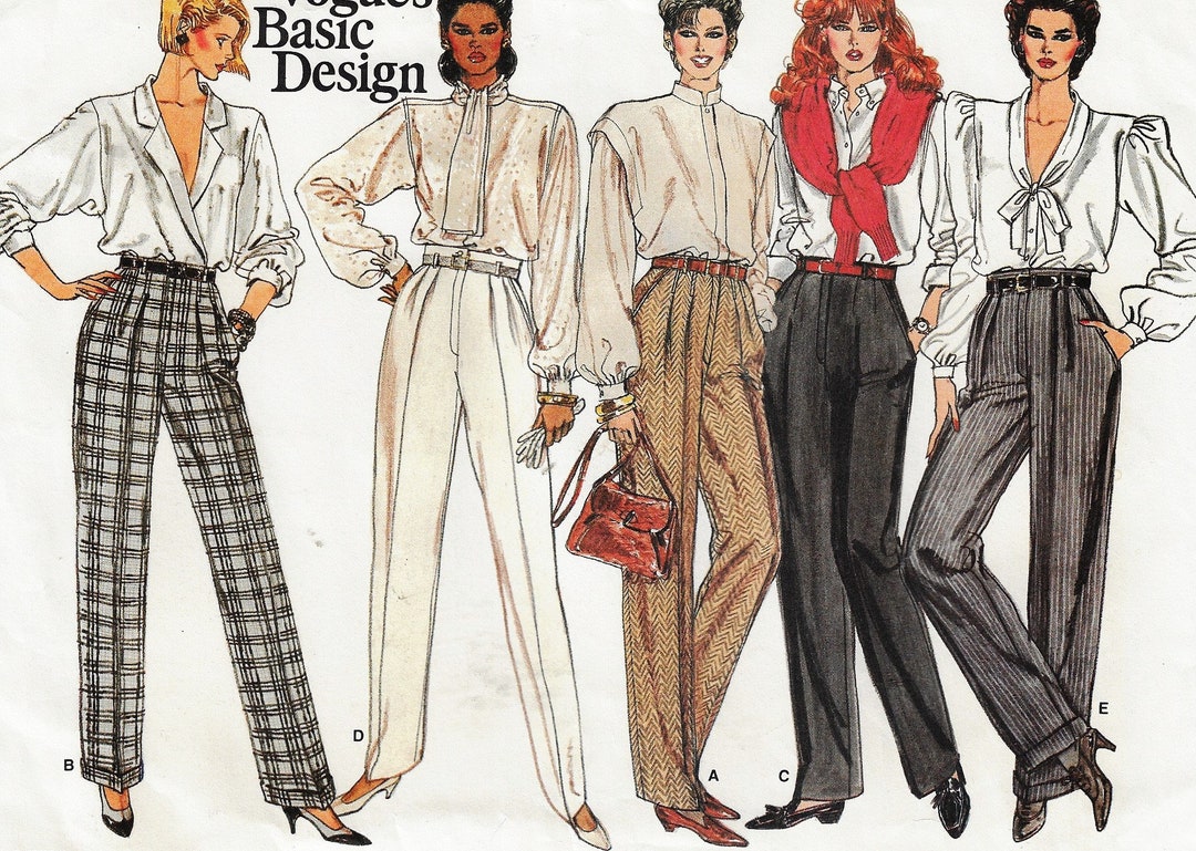 1980s Womens Straight Leg Pleated Front Pants Vogue Sewing Pattern 1199 ...