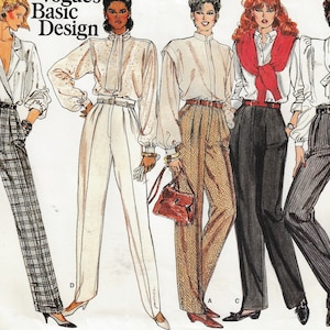 1980s Womens Straight Leg Pleated Front Pants Vogue Sewing Pattern 1199 ...