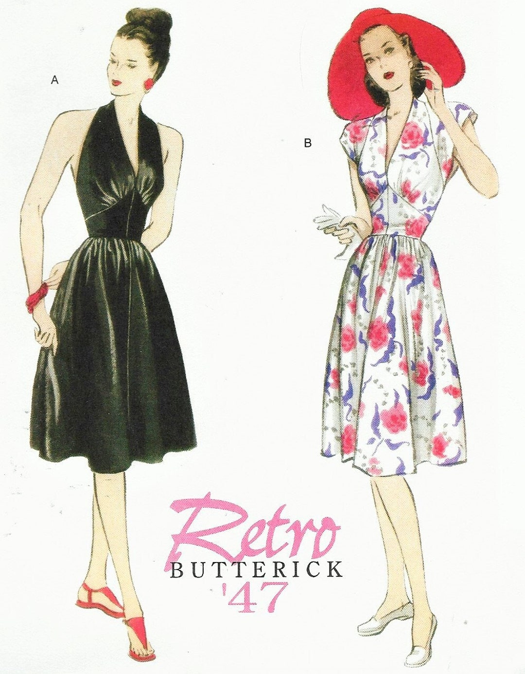 Retro 1940s Dress Womens Halter Dress Butterick Sewing Pattern B5209 ...