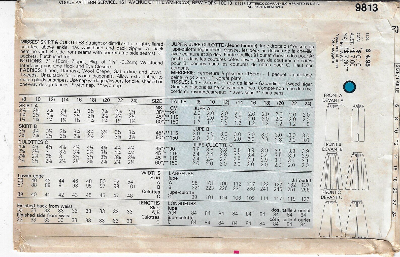 80s Womens Skirts & Culottes With Variations Plus Size Vogue Sewing ...
