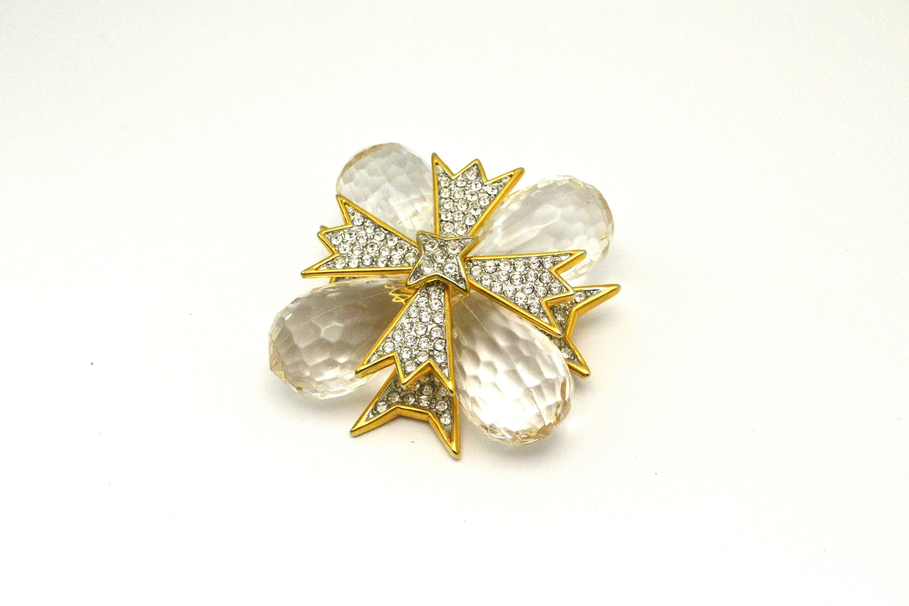 90s Kenneth Lane Brooch or Pendant Lucite and Rhinestone Maltese Cross ...