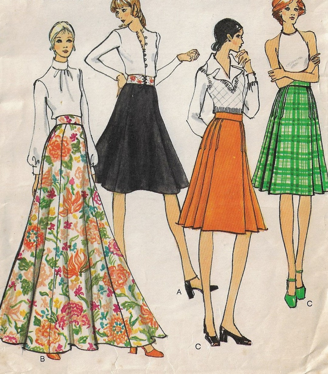1970s Womens Pleated or Flared Skirts Vogue Sewing Pattern 8256 Waist ...