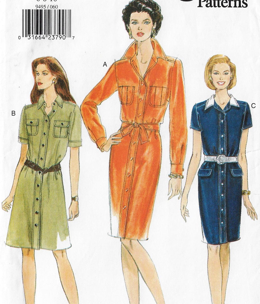 90s Womens Button Front Dress With Variations Plus Size Vogue Sewing ...