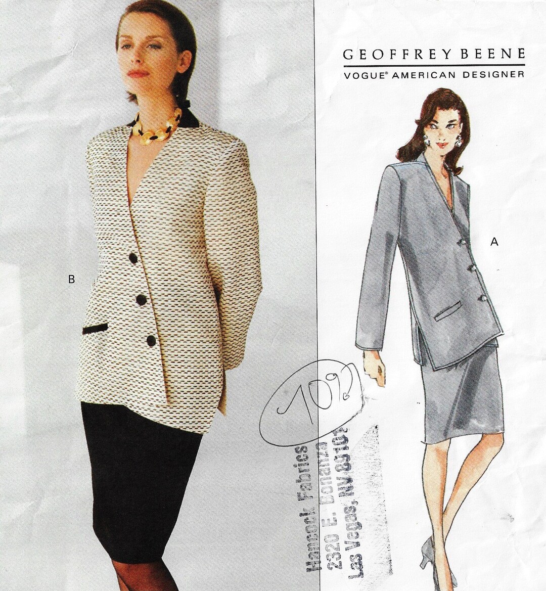 90s Geoffrey Beene Asymmetrical Jacket & Pencil Skirt Vogue Sewing ...