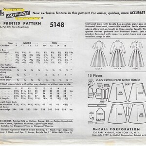 50s Teen and Junior Shirtwaist Dress With Full Pleated Skirt Mccalls ...