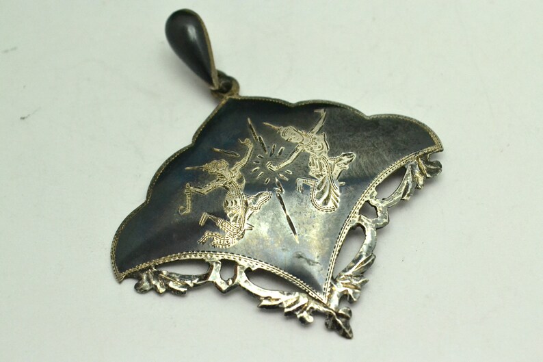 Vintage Siam Niello Fan Shaped Pendant Sterling Silver God & Goddess - Etsy