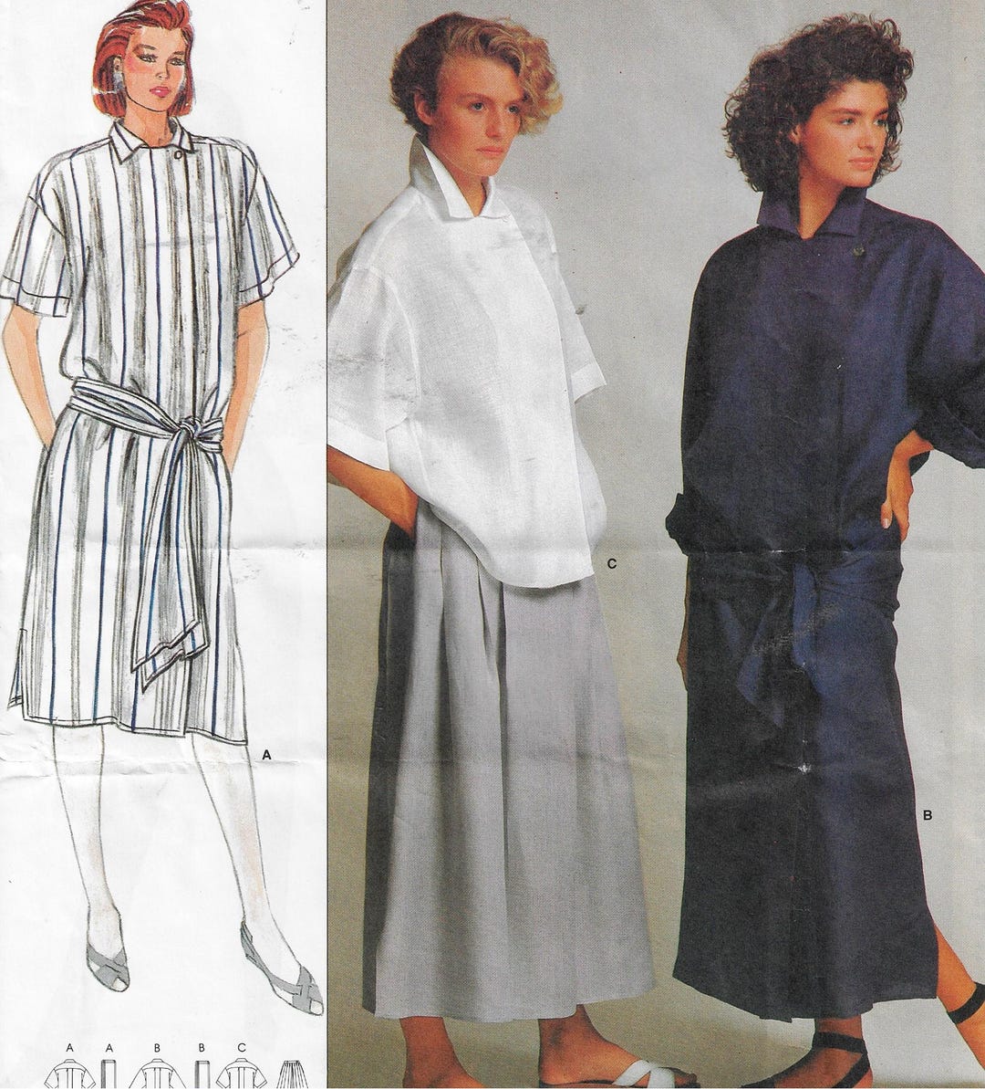 80s Perry Ellis Womens A-line Wrap Dress, Top and Skirt Vogue Sewing ...