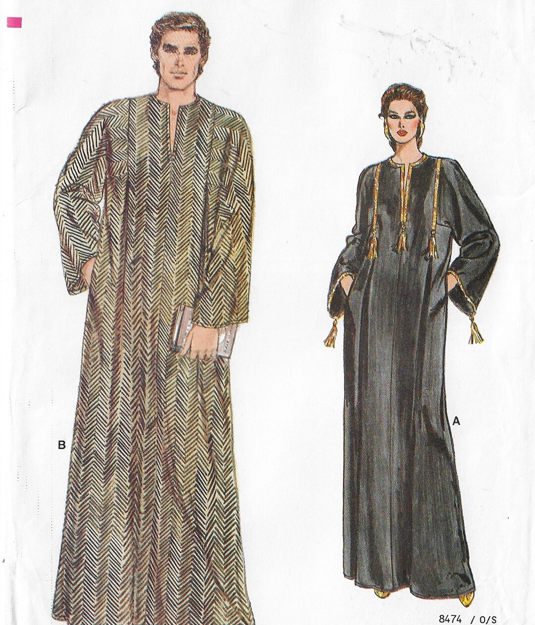 80s Womens & Mens Caftan Dashiki Robe Ethnic Caftan Vogue Sewing Pattern 8474 Chest/bust 30 to ...