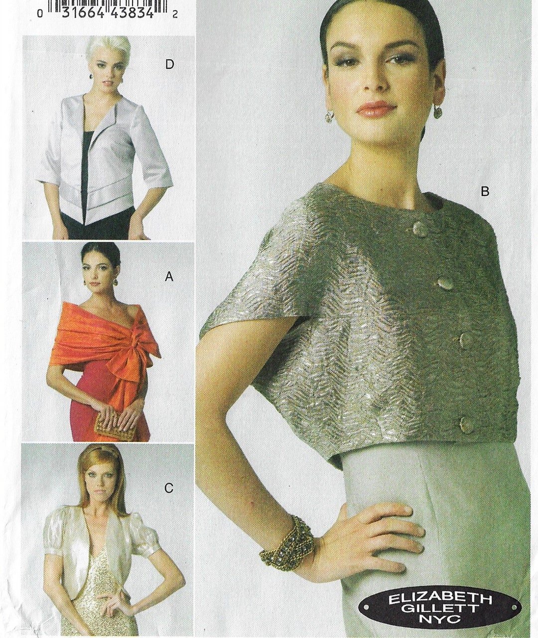 Elizabeth Gillett Womens Evening Wrap, Shrug and Jacket OOP Vogue Sewing Pattern V8721 Size 4 6 ...