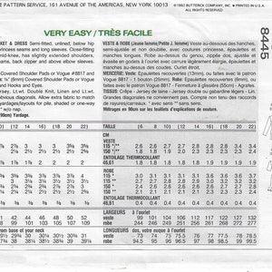 90s Womens Below Hip Jacket and Flared Dress Vogue Sewing Pattern 8445 ...