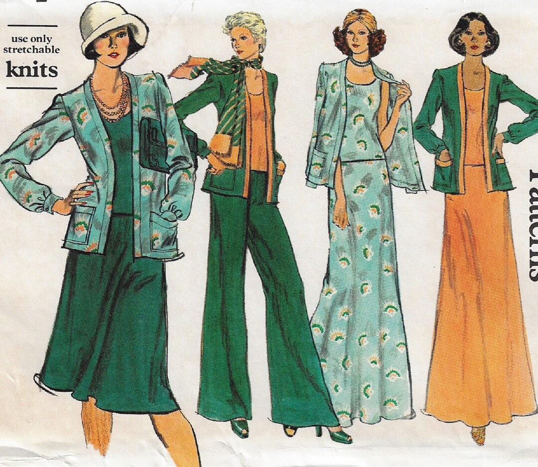 1970s Cardigan Style Jacket, Skirt , Pants & Top Vogue Sewing Pattern ...