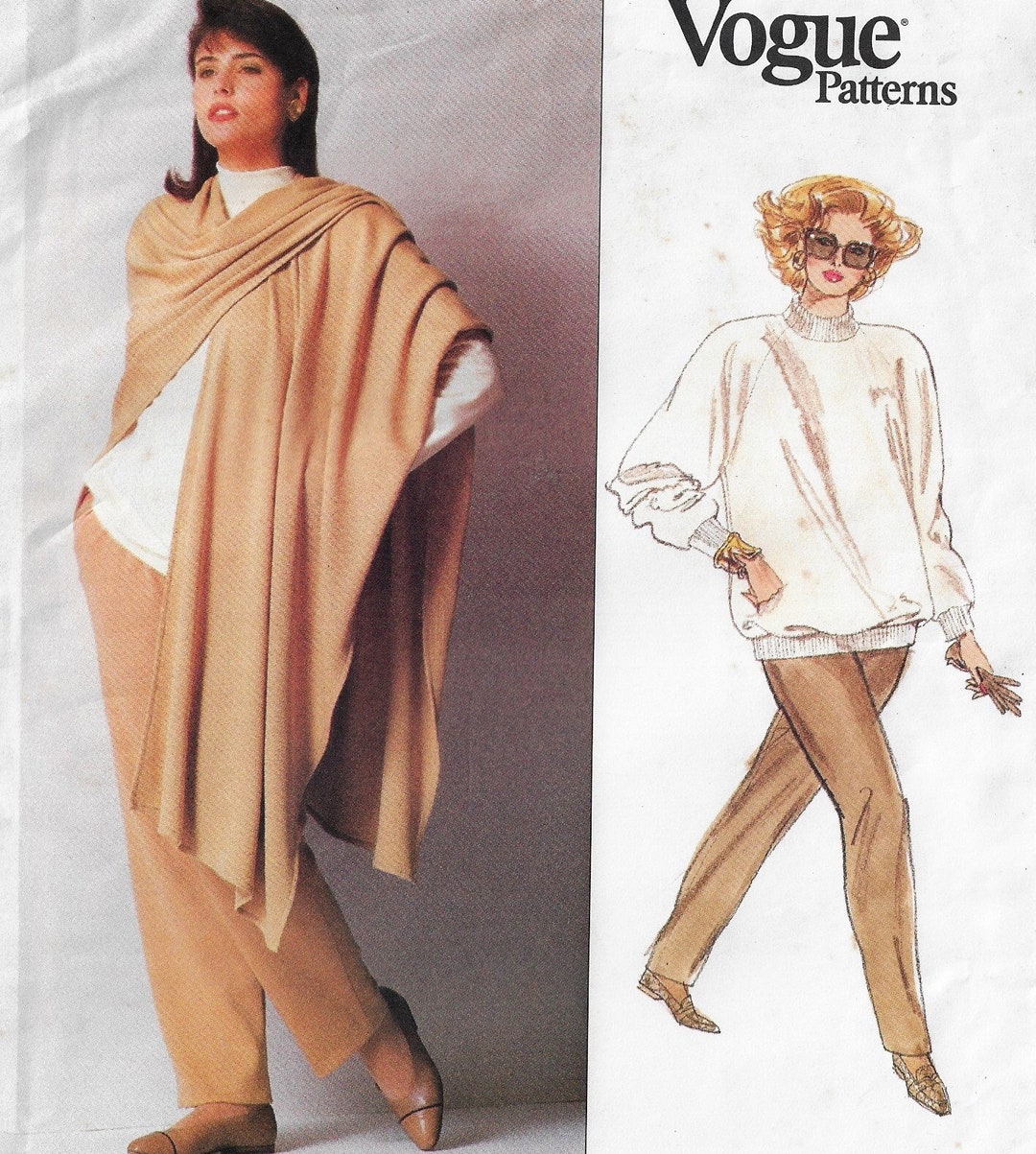 80s Plus Size Womens Cape, Top & Pants Vogue Sewing Pattern 2127 Size ...