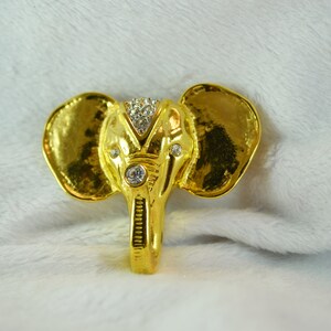 Vintage Elephant Head Brooch Gold Tone Metal With Rhinestones Womens or ...