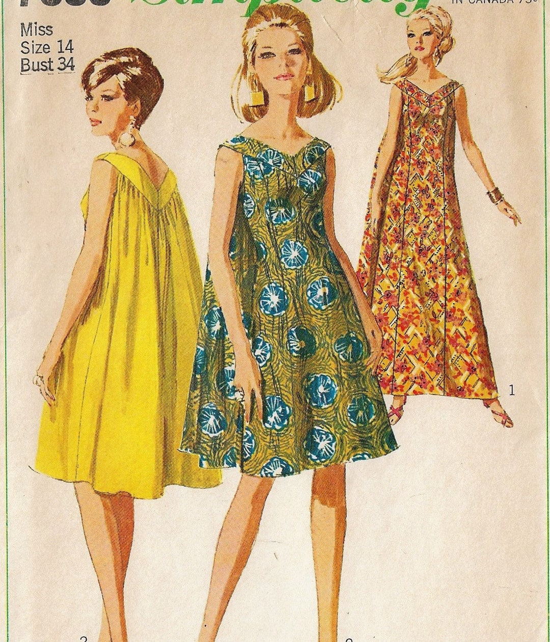 60s Womens Muu Muu in Two Lengths Simplicity Sewing Pattern 7088 Size ...