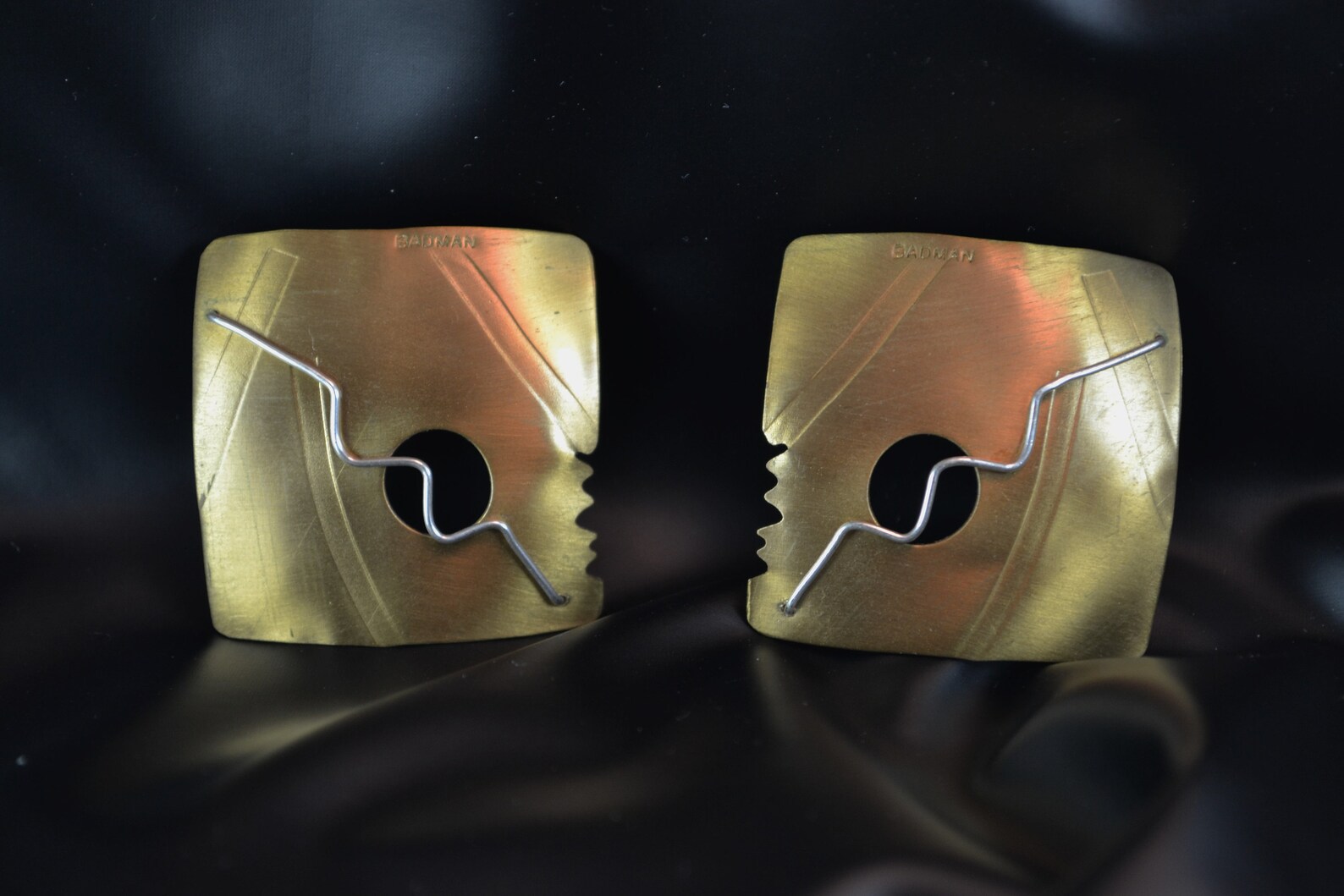 80s David Badman Modernist Mixed Metal Pierced Earrings Gold & - Etsy