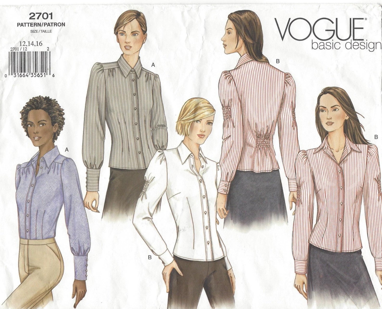Womens Set of Blouses Vogue Sewing Pattern 2701 Size 12 14 16 | Etsy