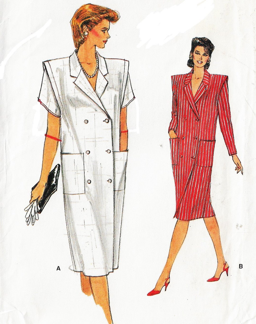 80s Double Breasted Coat Dress Vogue Sewing Pattern 8673 Size 14 Bust ...