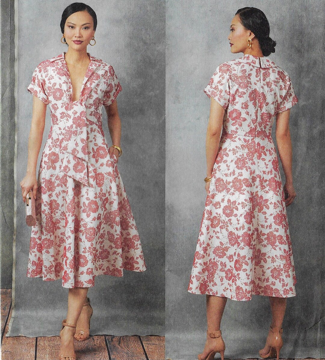 Badgley Mischka Retro Dress With Plunging Neckline Vogue Sewing Pattern ...