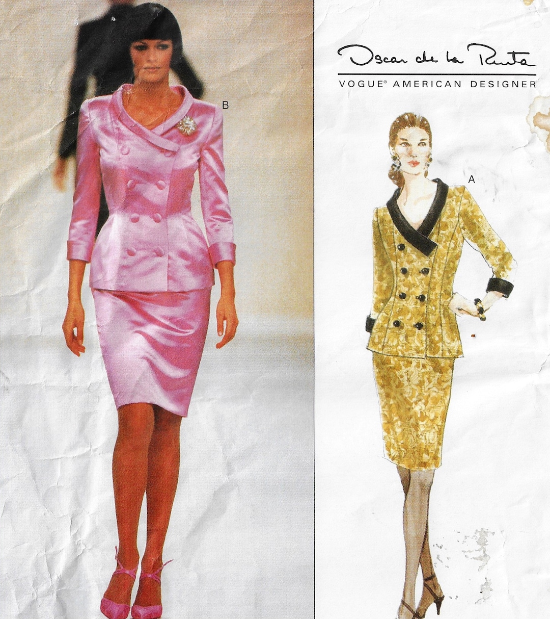 90s Oscar De La Renta Hip Length Jacket & Pencil Skirt Vogue Sewing ...