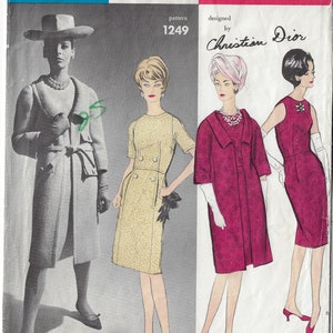 60s Christian Dior Elegant Slim Dress & Coat Vogue Sewing Pattern 1249 ...