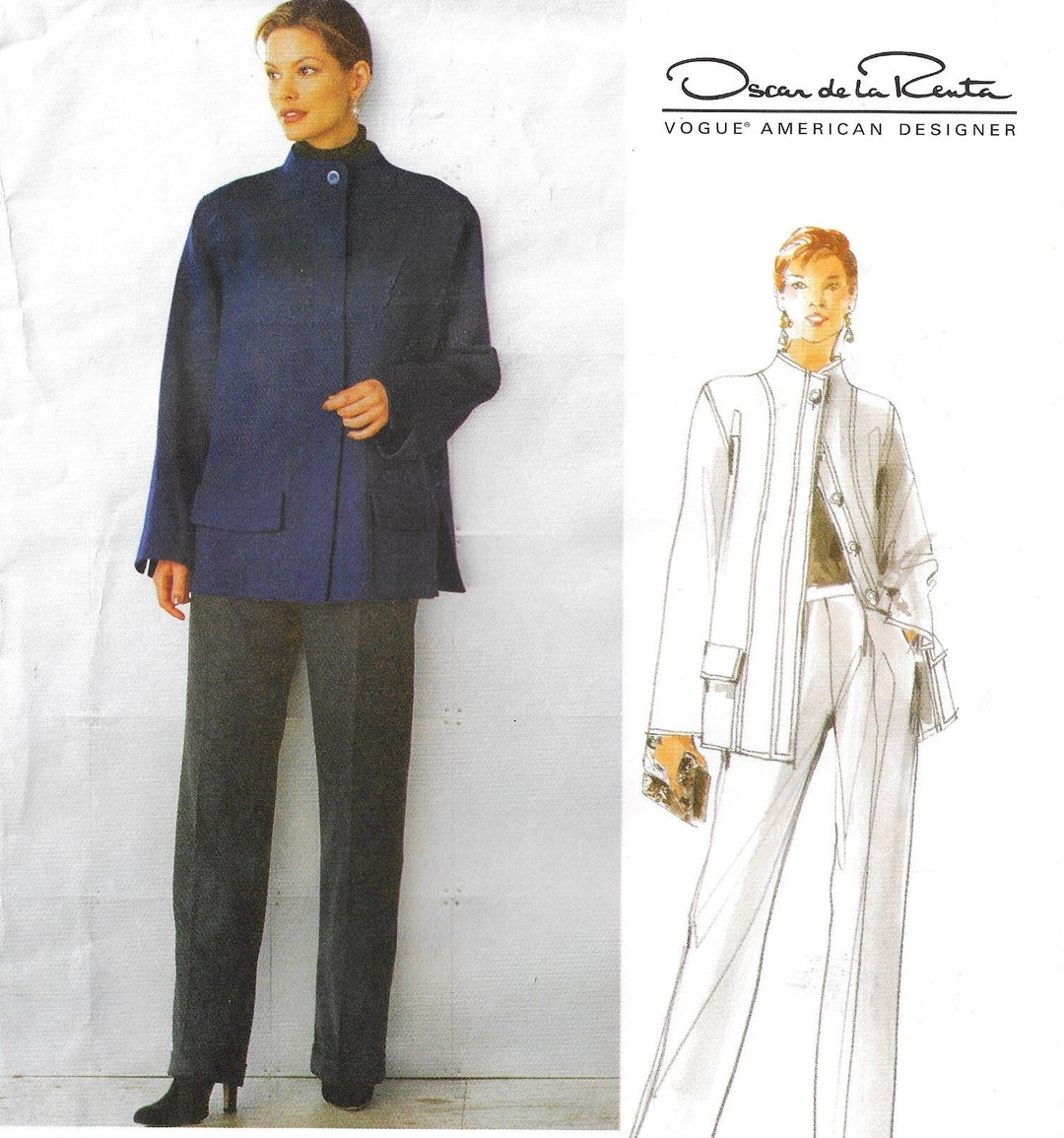 90s Oscar De La Renta Womens High Collar Jacket & Cuffed Pants Vogue ...