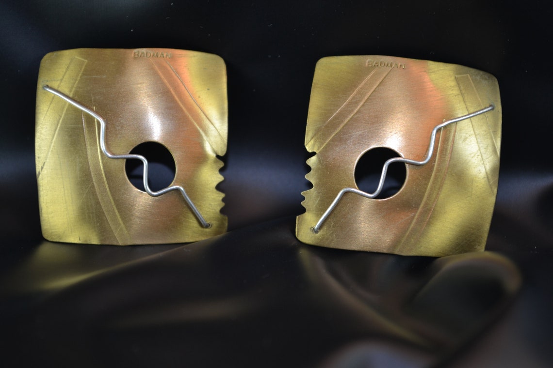 80s David Badman Modernist Mixed Metal Pierced Earrings Gold & - Etsy