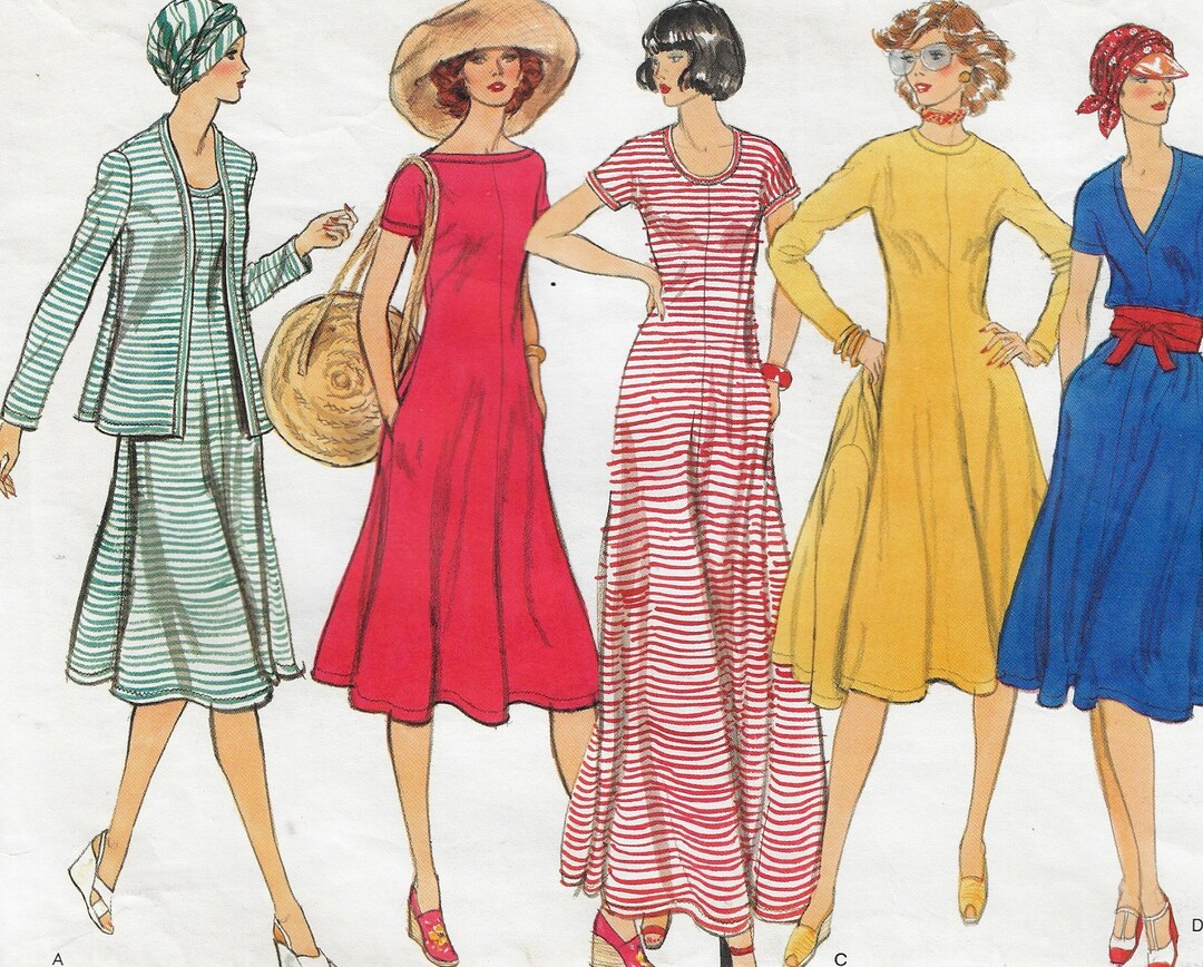 1970s Vogue Sewing Pattern 1399 Womens Pullover T-shirt Dress and ...