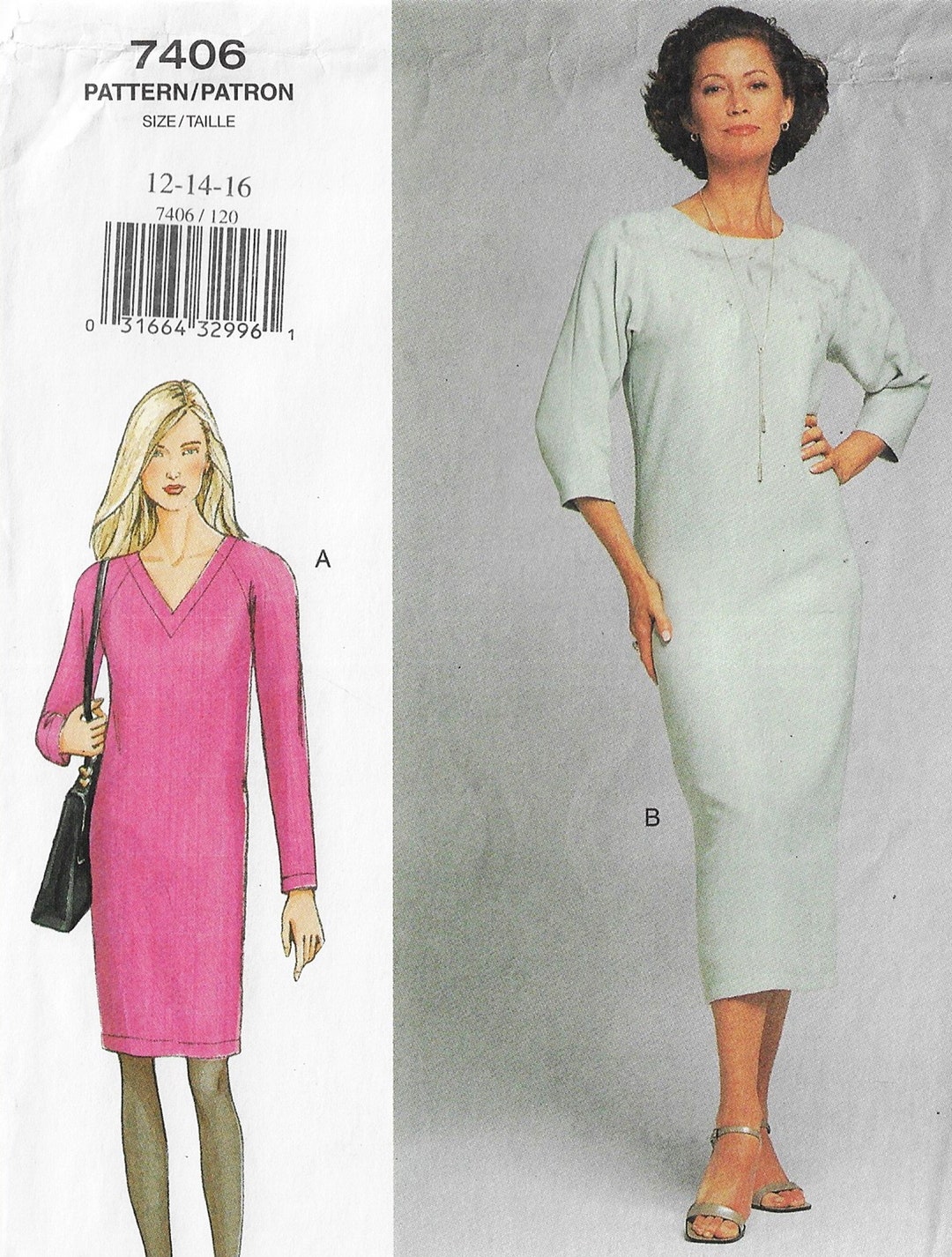Y2K Womens Dress With Variations Vogue Sewing Pattern 7406 Size 12 14 ...