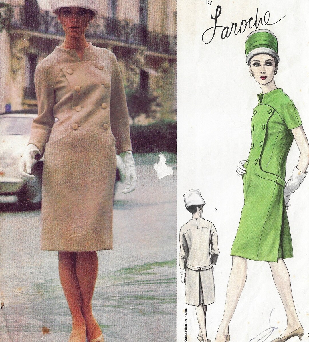 1960s Laroche Dress With Plastron Vogue Sewing Pattern 1425 Size 12 ...