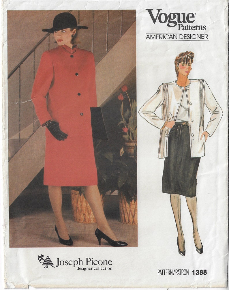 80s Joseph Picone Womens Jacket and Skirt Vogue Sewing Pattern - Etsy