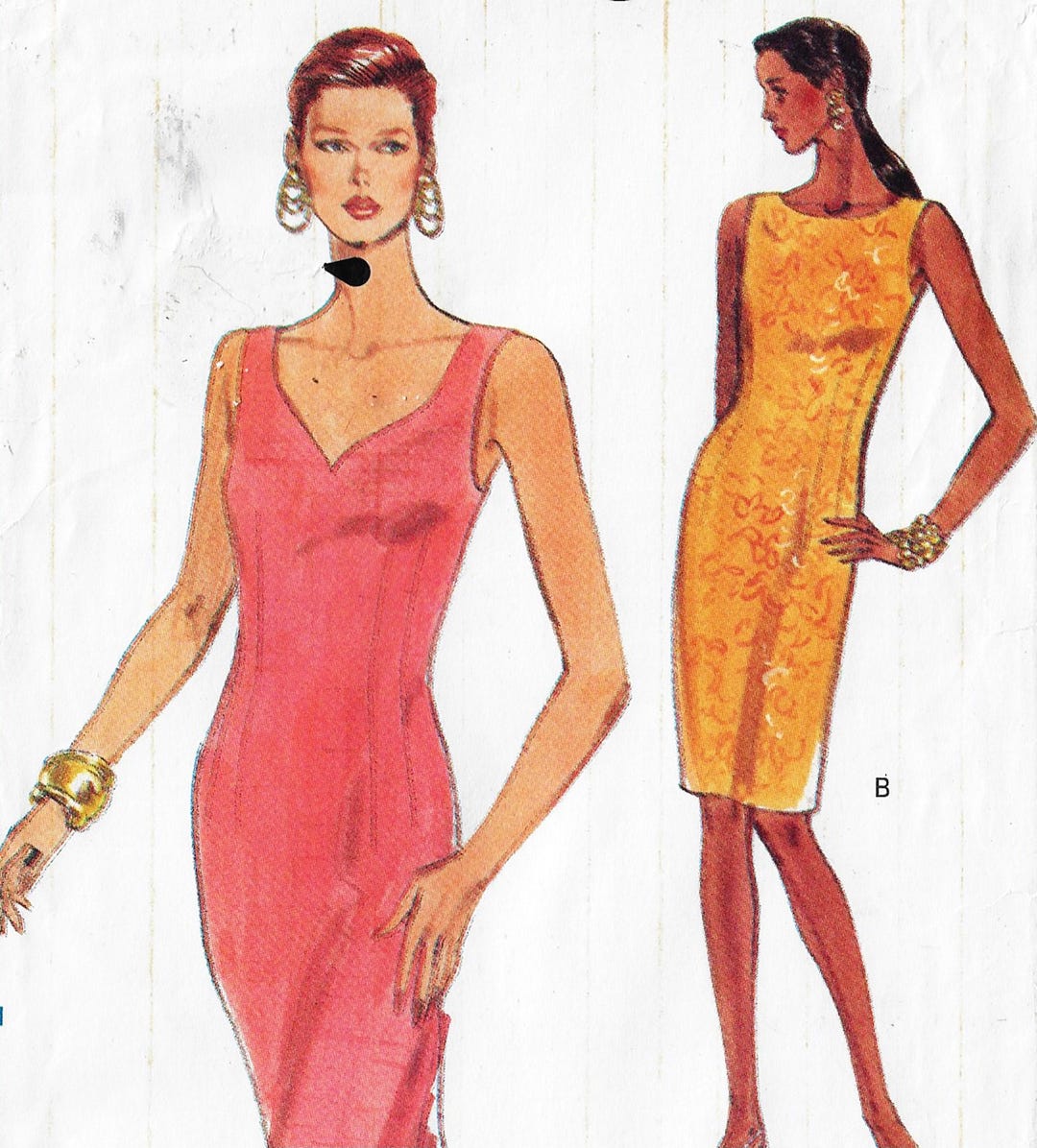 90s Womens Dart Fitted Dress Neckline Variations Sleeveless Vogue ...